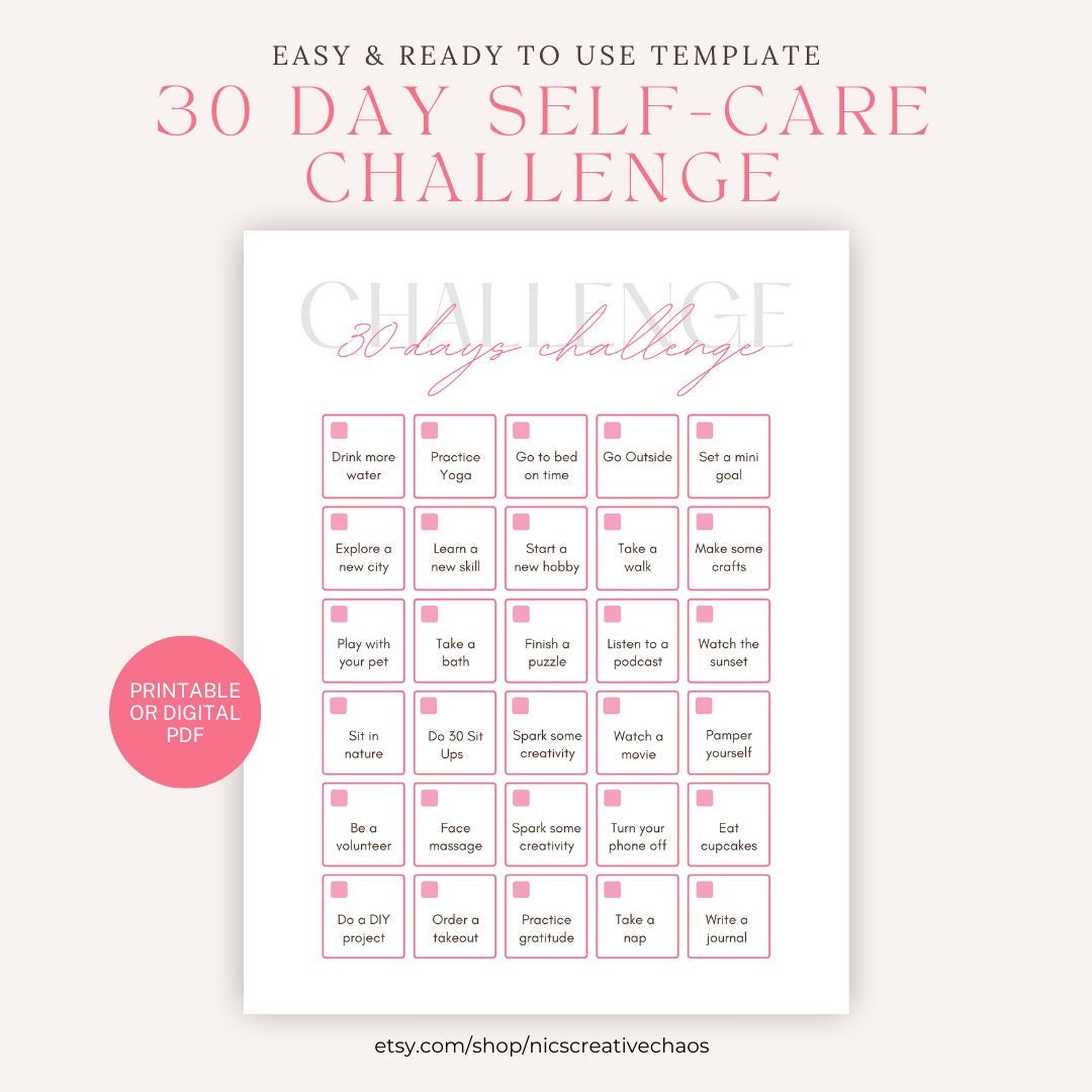 30 Day Self-care Challenge Printable or Digital, Improve Mood ...