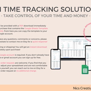 Time Tracker Spreadsheet, Excel & Google Sheets, Time Keeping Tracker, Freelancer Time and Pay ...