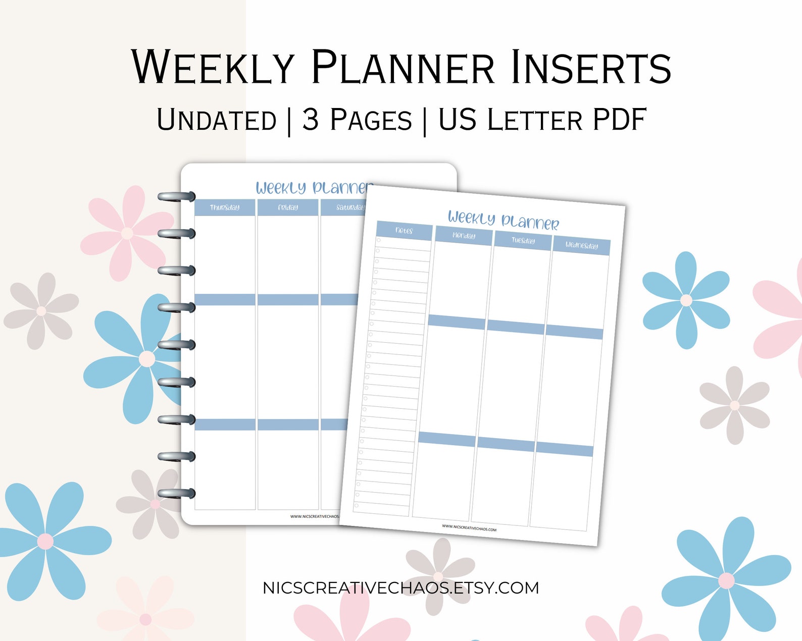 Undated Weekly Planner Printable, Vertical Weekly Planner, Printable ...