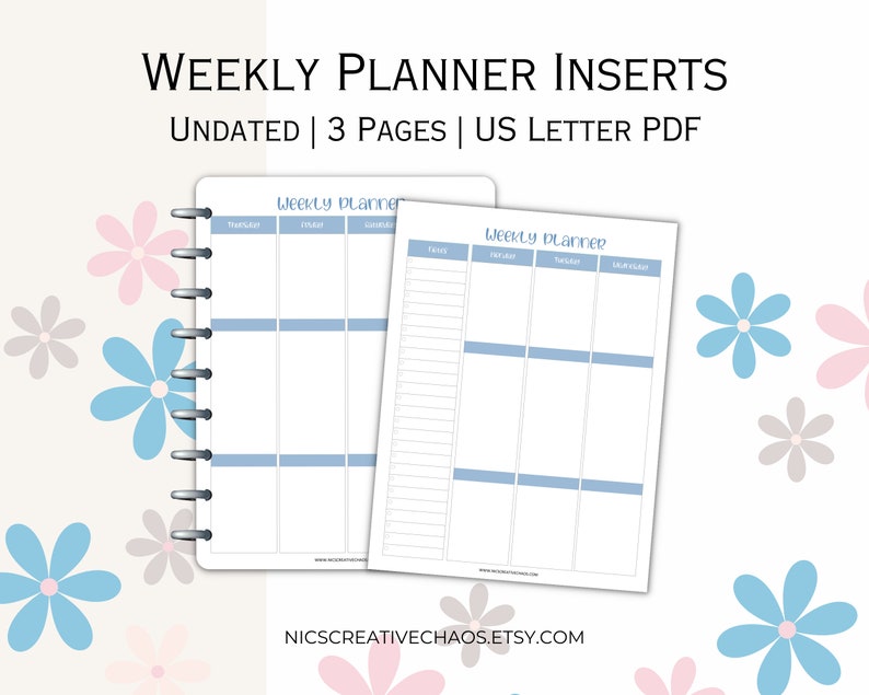Undated Weekly Planner Printable, Vertical Weekly Planner, Printable ...