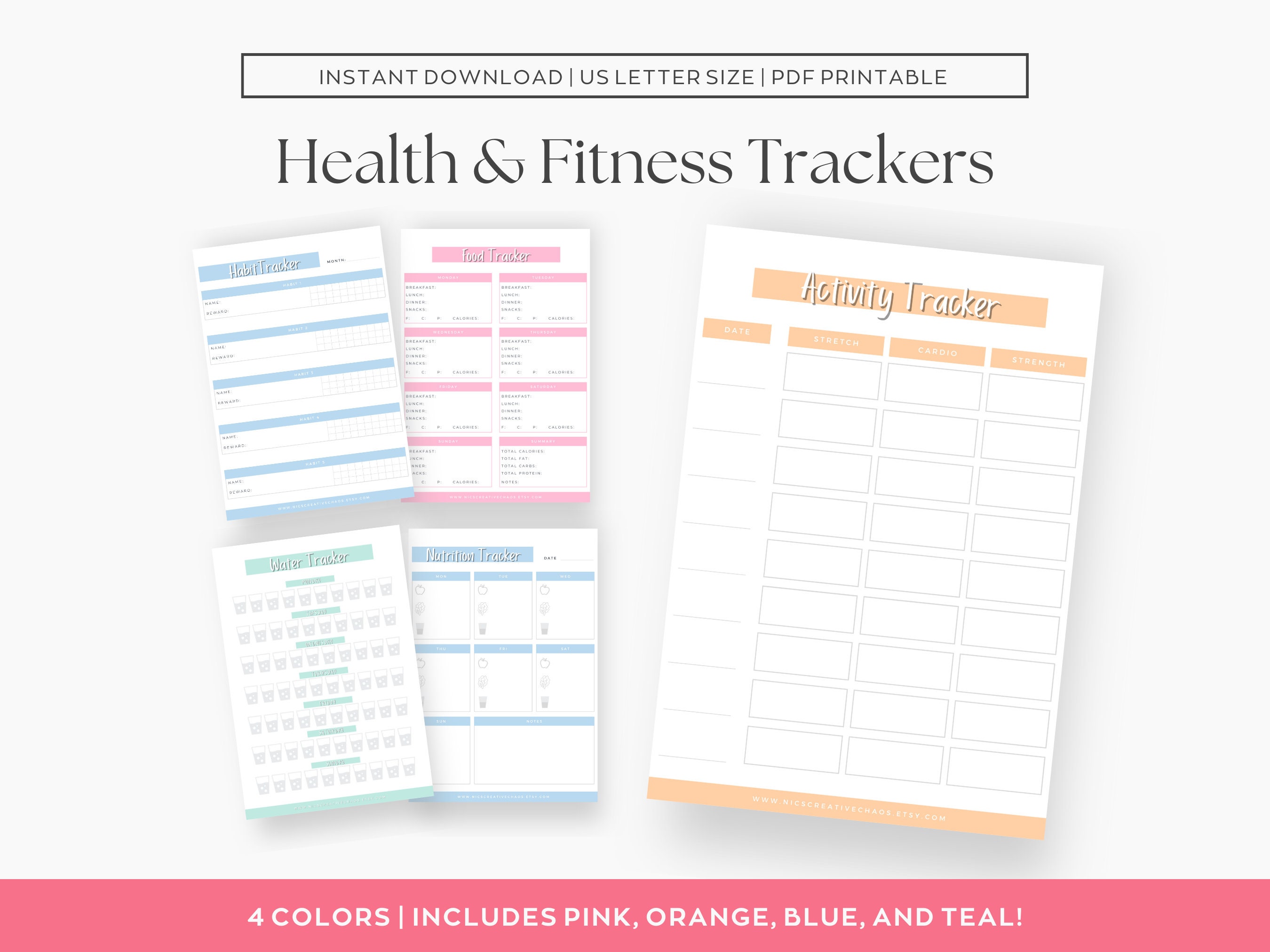 Health & Fitness Planner Printable Tracker Templates, Nutrition, Food ...