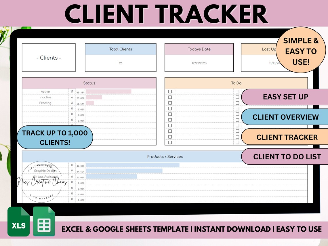 Client Tracker Spreadsheet, Google Sheets & Excel Client Tracker ...