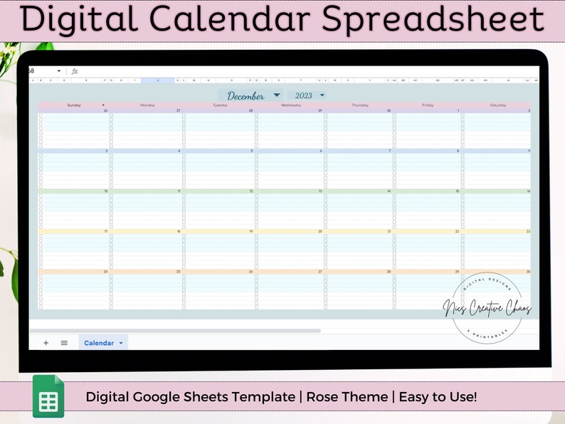 Google Sheets Planner & Calendar Spreadsheet Template, Digital Daily ...