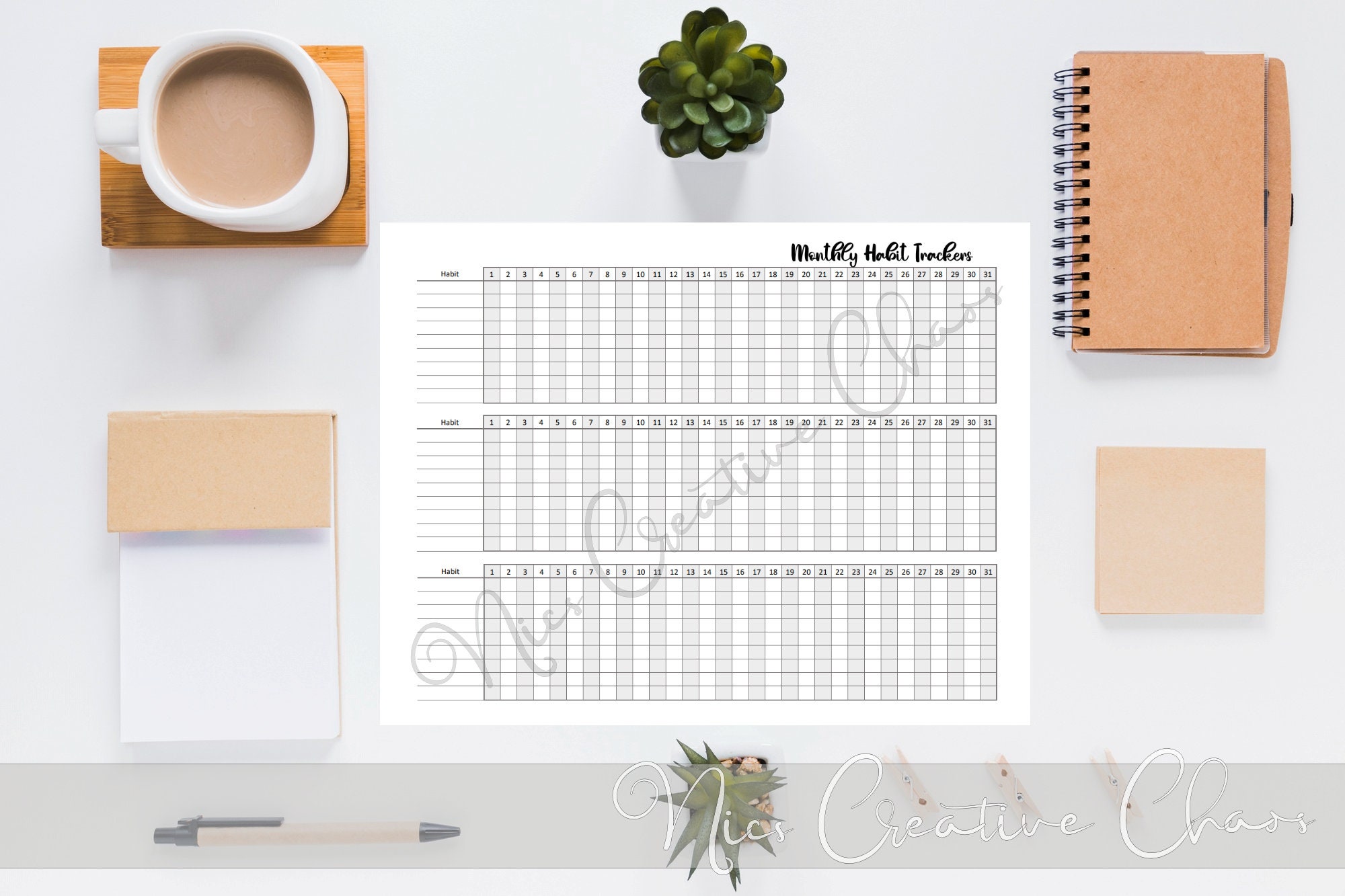 Monthly Habit Tracker Planner Printable Template, Daily Habit Tracking ...