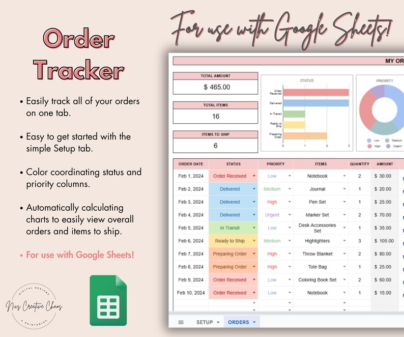 Order Tracker Spreadsheet, Google Sheets, Small Business Spreadsheet ...
