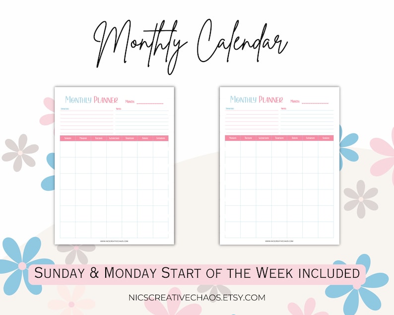 Undated Monthly Planner Printable Monthly Calendar & - Etsy