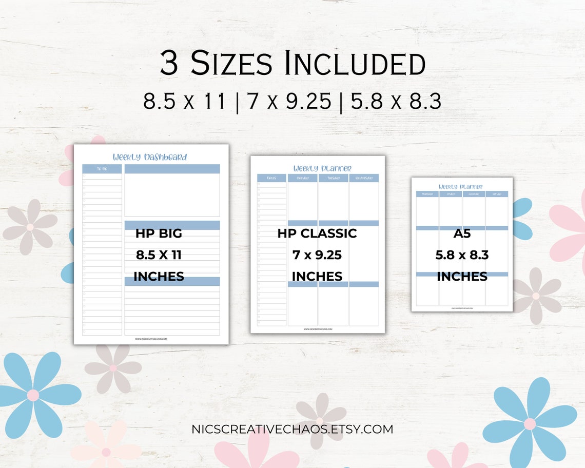 Undated Weekly Planner Printable Vertical Layout & Notes - Etsy