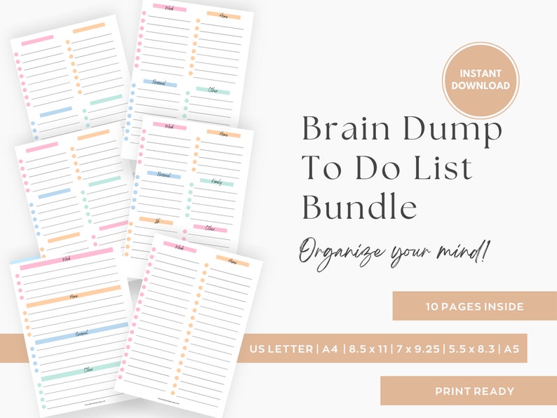 BUNDLE Checklists Printables to Do Lists Printable, Brain Dump ...