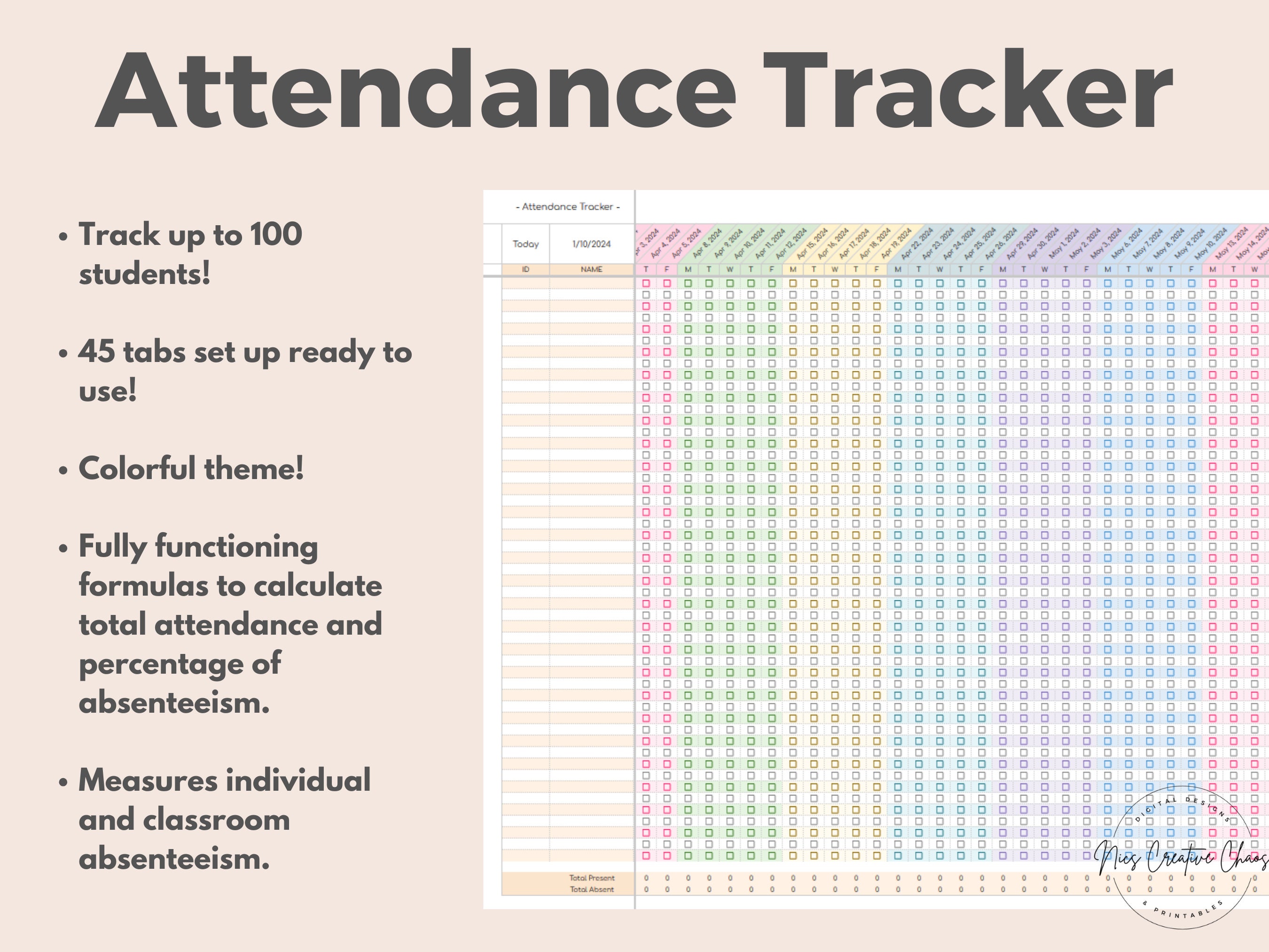 Teacher Planner Google Sheets, Attendance Checklist Spreadsheet ...