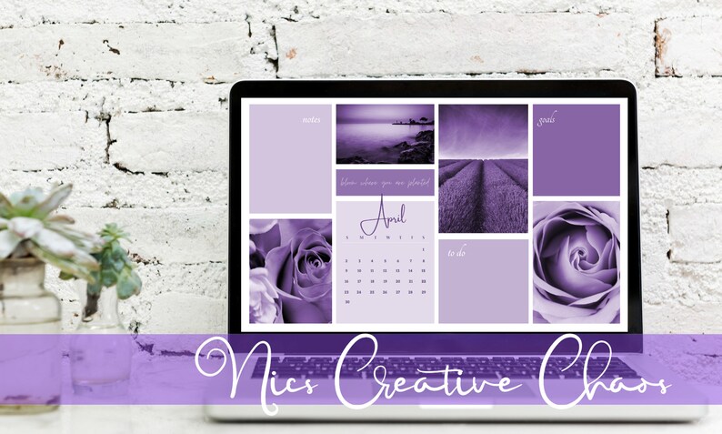 Purple Desktop Organizer Wallpaper April 2023 Calendar - Etsy