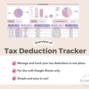 Tax Deduction Tracker Google Sheets Spreadsheet, Small Business Tax ...