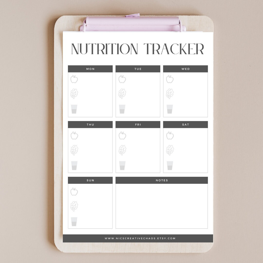 Nutrition Tracker Printable Template, Food & Water Intake Log, Health ...