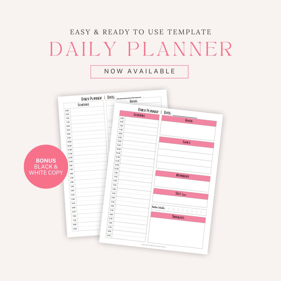 Daily Schedule Planner Printable | Undated Daily Planner | Focus, Water ...