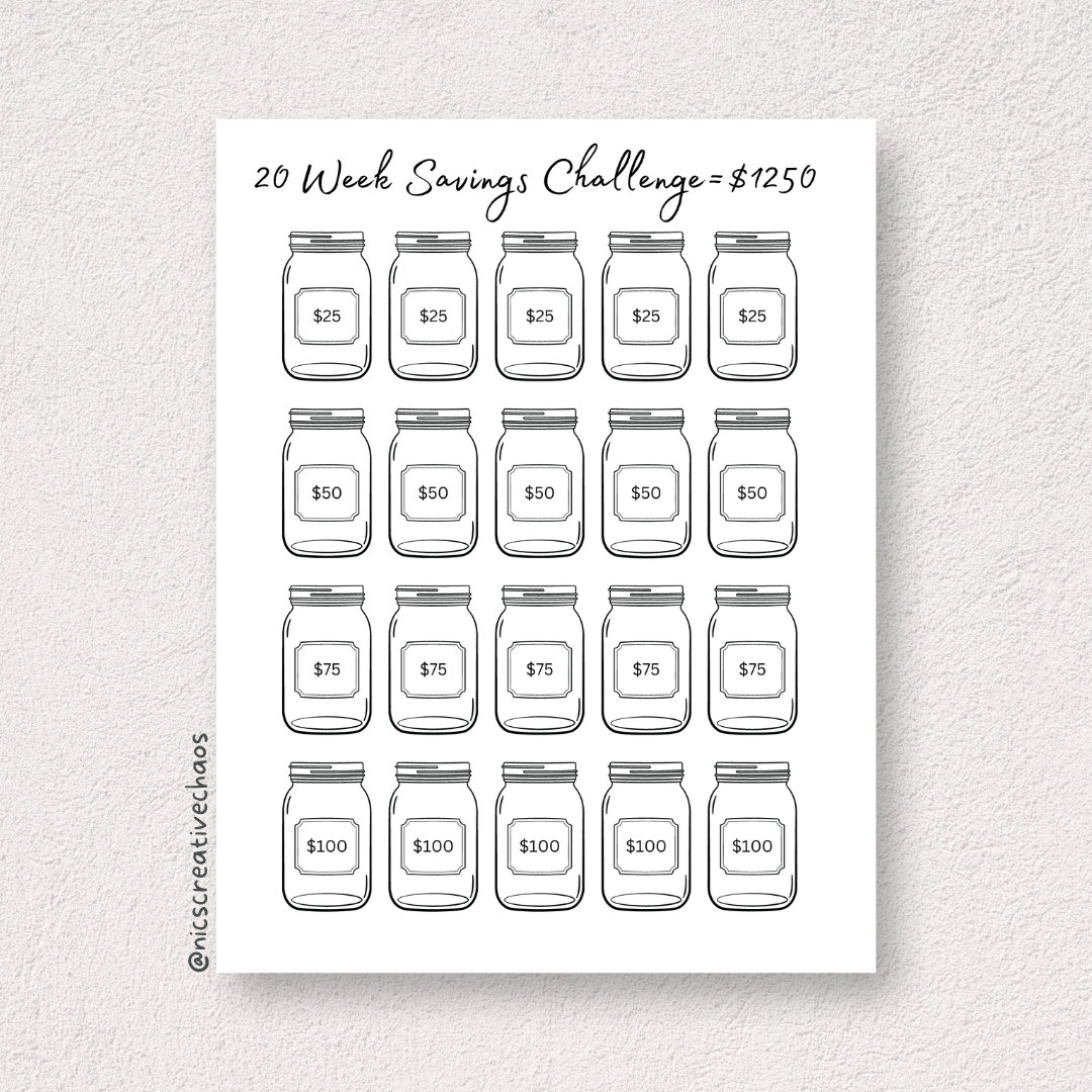 Mason Jar Savings Challenge, Printable Weekly Savings Challenge ...