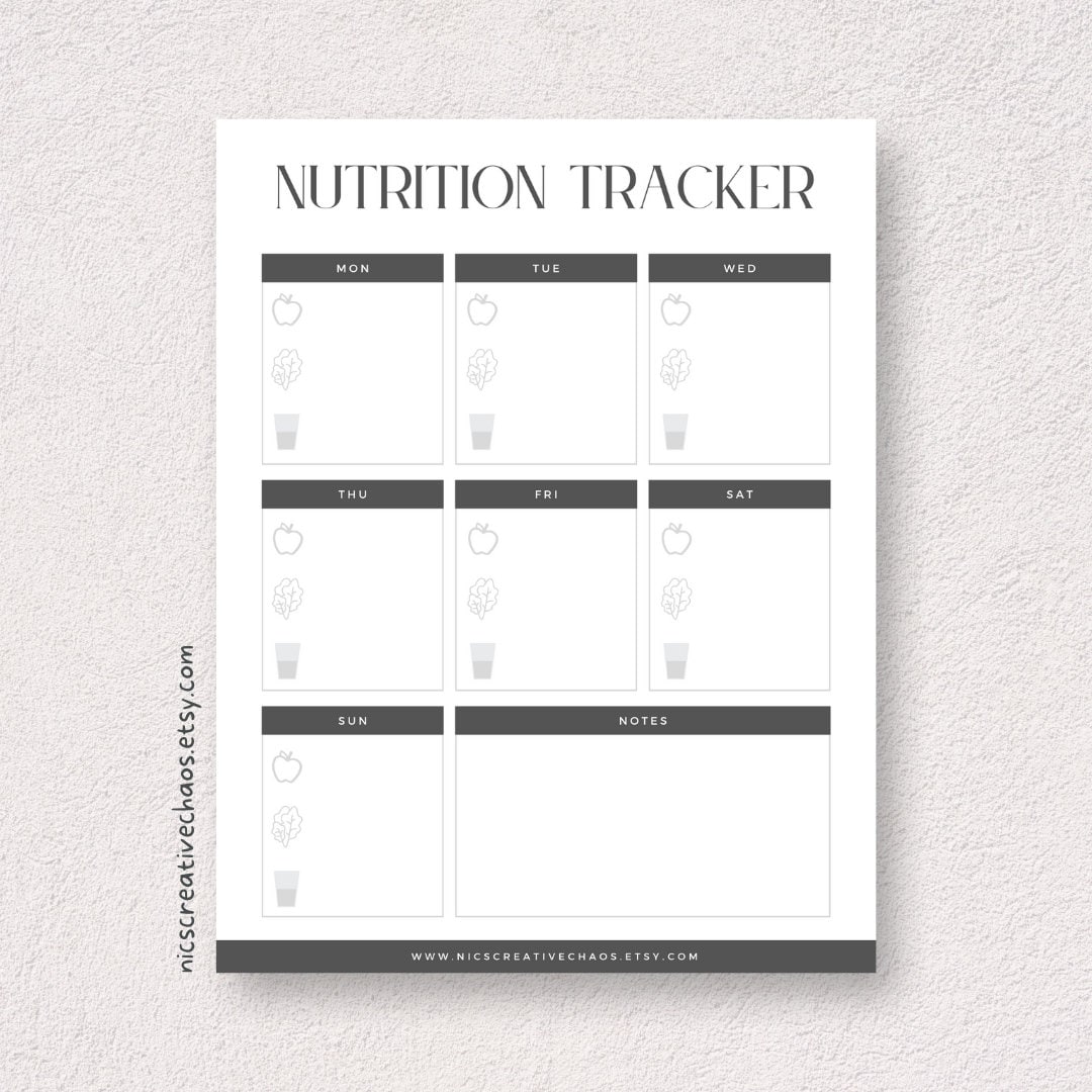 Nutrition Tracker Printable Template, Food & Water Intake Log, Health ...