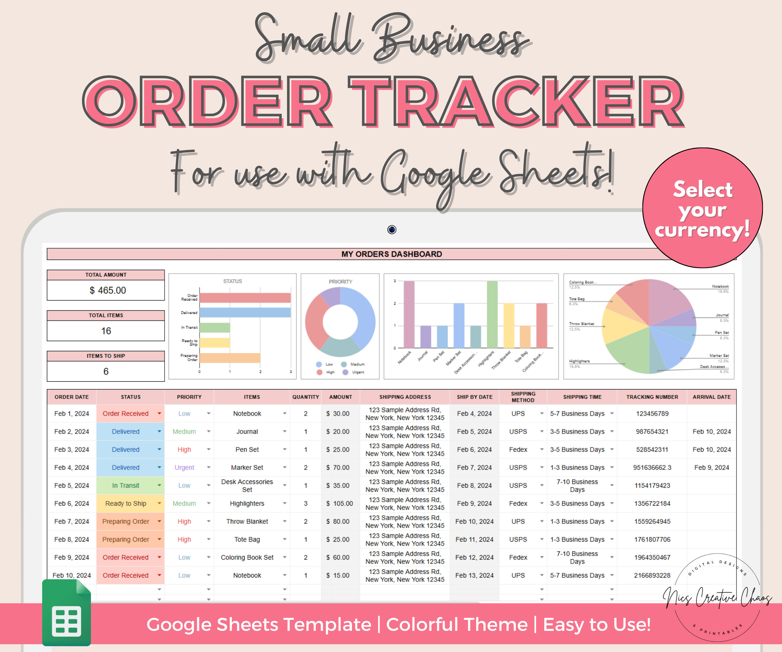 Order Tracker Spreadsheet, Google Sheets, Small Business Spreadsheet ...