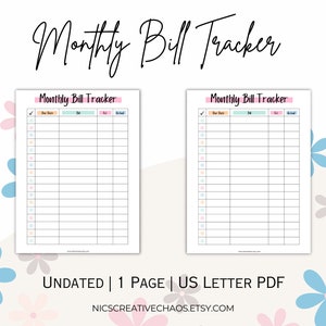 Printable Bill Tracker, Monthly Budget Planner, Bill Payment Tracker ...