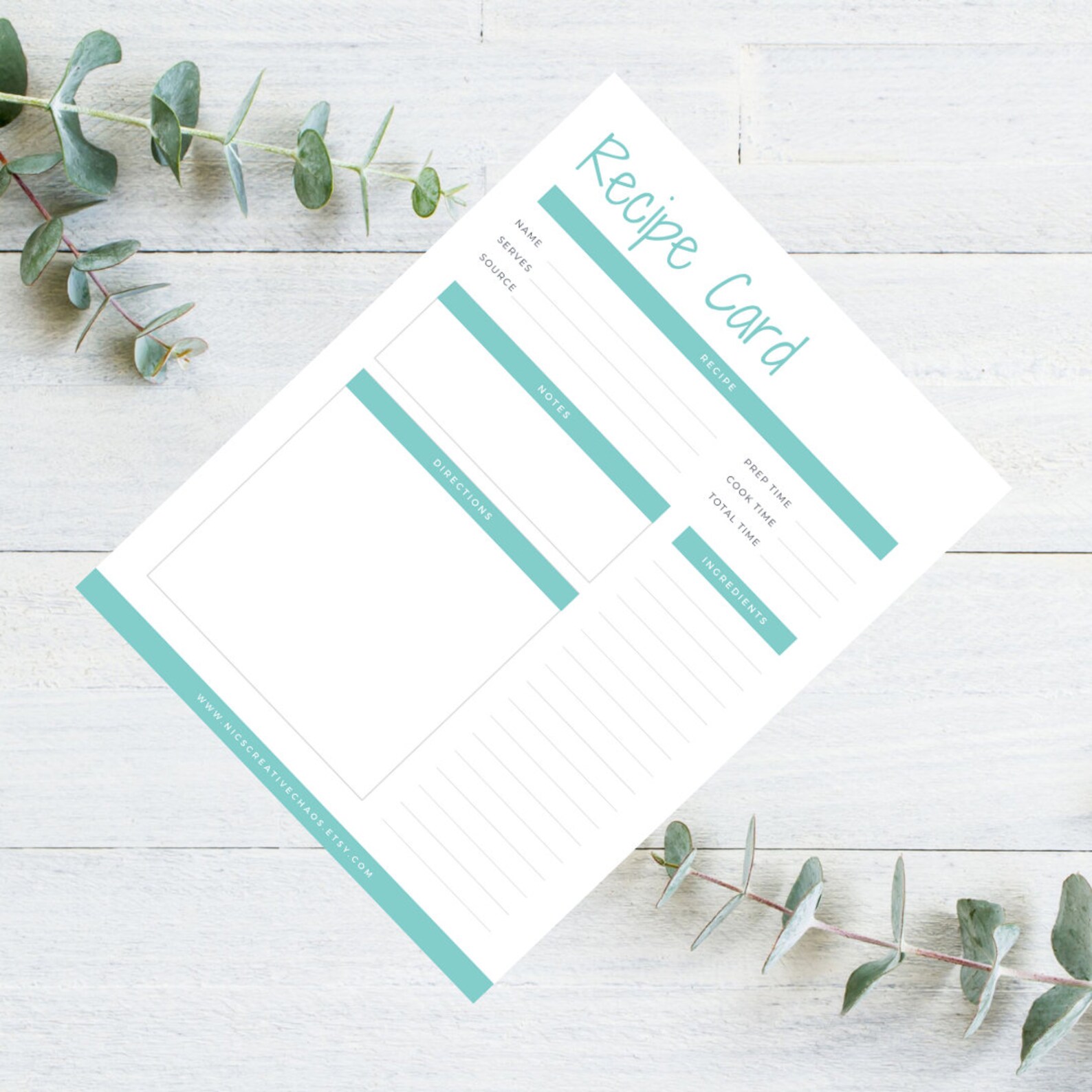 Printable Recipe Card Template, Blank Cooking Journal, Meal Planner ...