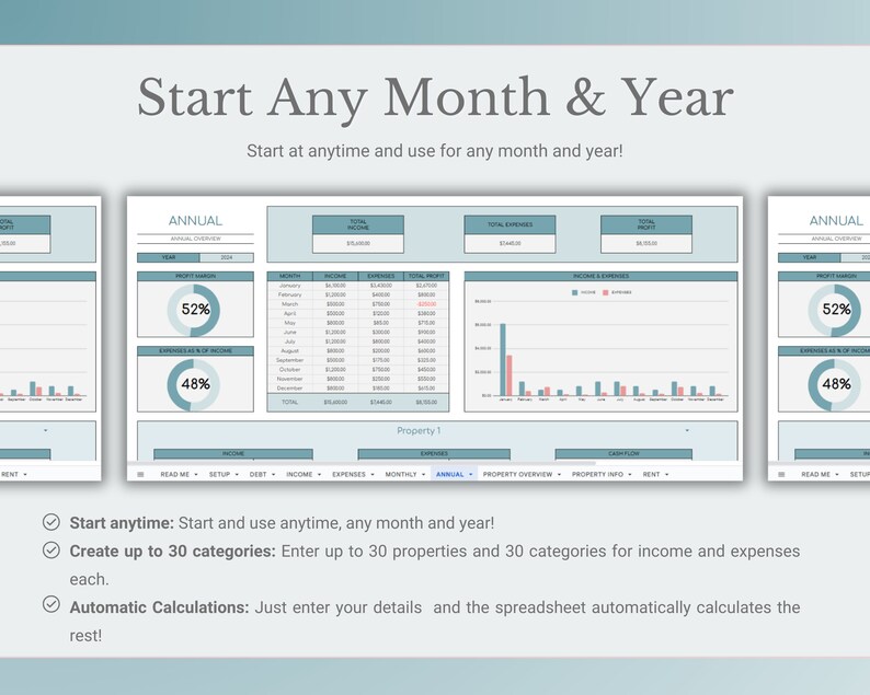 Property Rental Spreadsheet, Google Sheets Template for Landlords ...