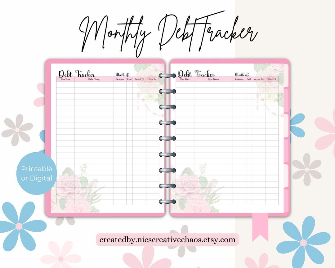 Monthly Debt Tracker Printable, Budget Planner Template, Debt Payments ...
