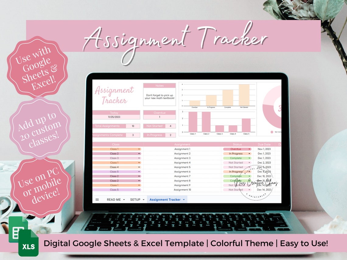 Google Sheets Assignment Tracker Spreadsheet Template, College ...
