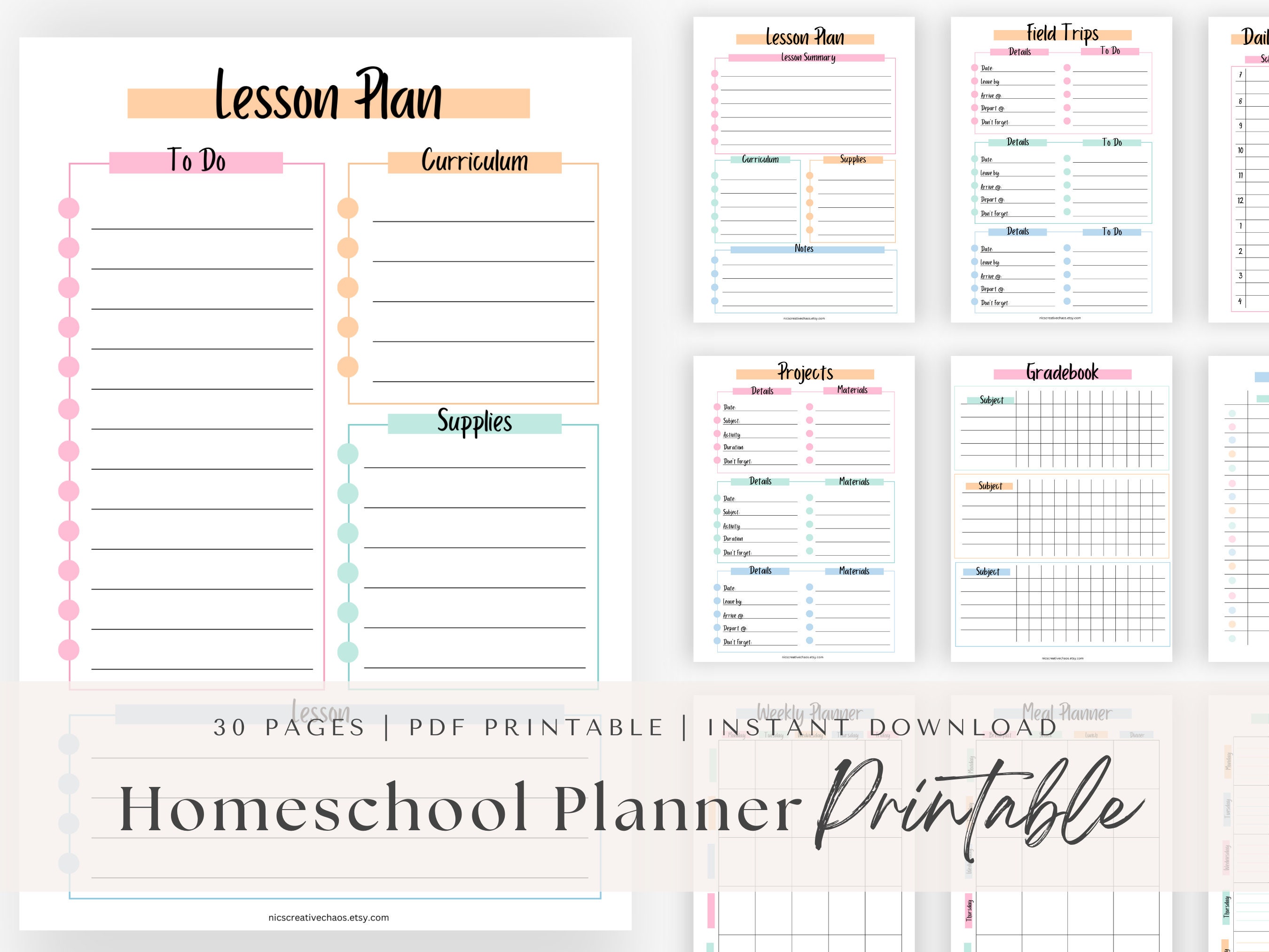 Printable Homeschool Planner Bundle, Teacher Planner Pages, Lesson ...