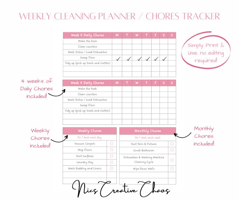 Cleaning Planner Printable Chores Tracker Checklists With - Etsy