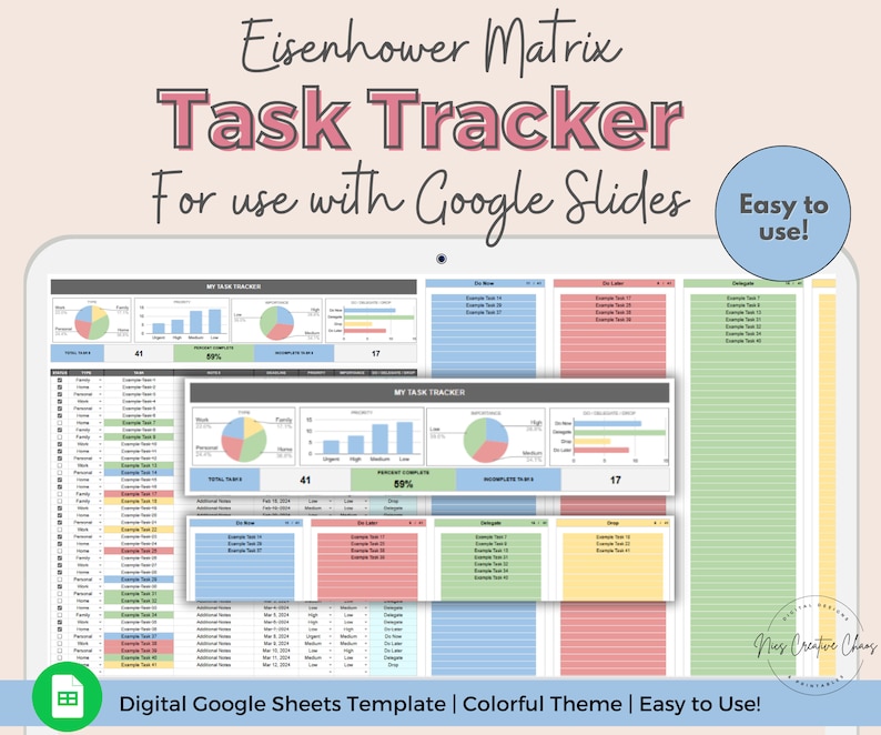 Task Tracker Google Sheets Spreadsheet, to Do List Tracker, Eisenhower ...
