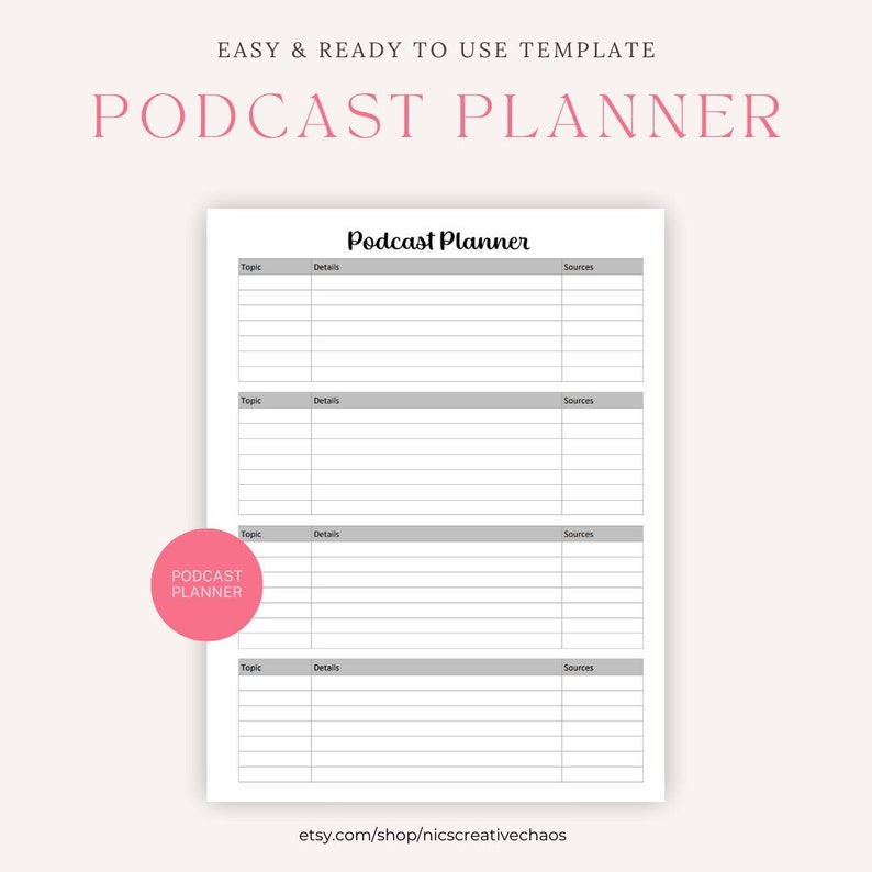 Printable Podcast Planner Template, Podcast Printable, Podcast Summary ...