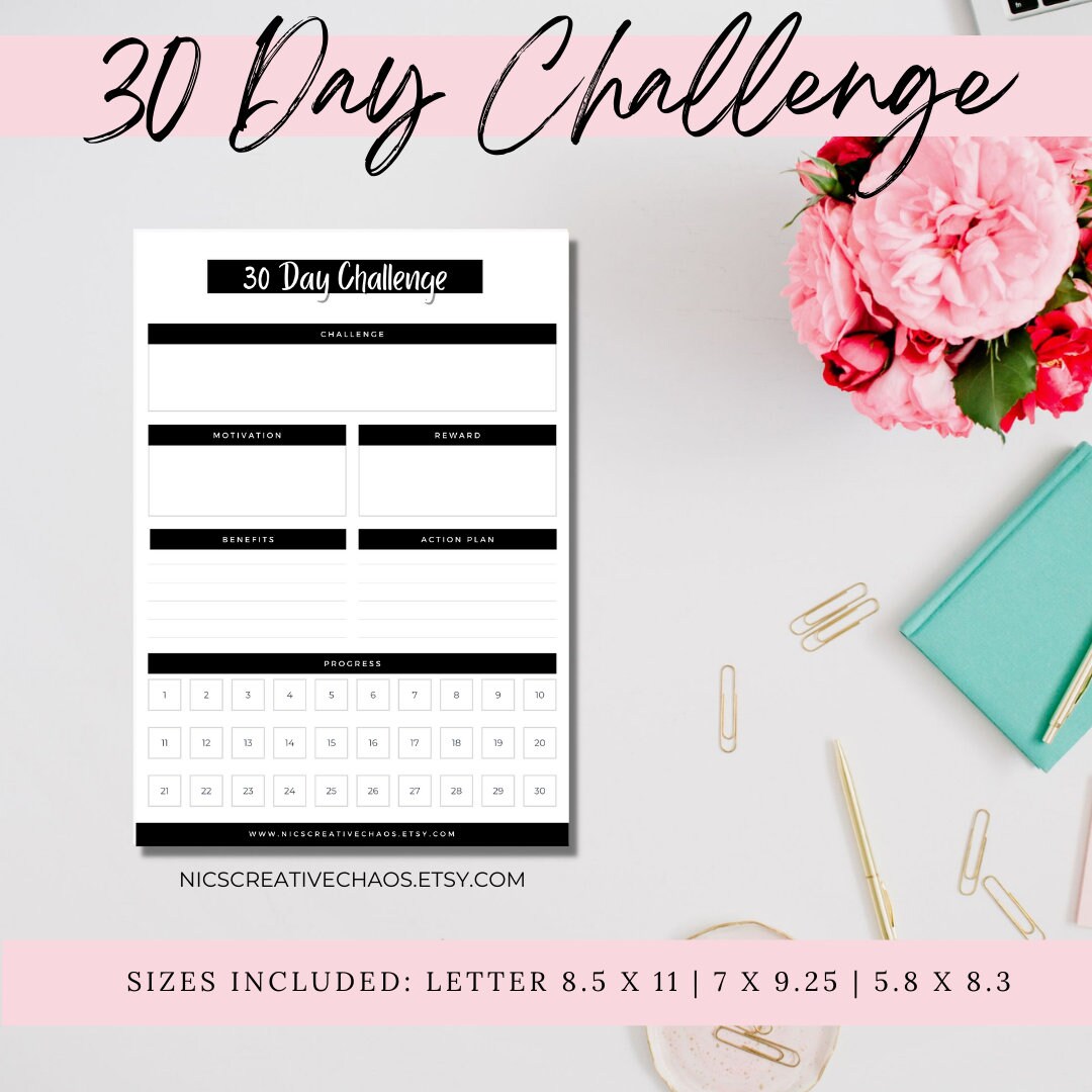 30 Day Challenge Printable Template | Goals, Self-care, Daily Focus ...