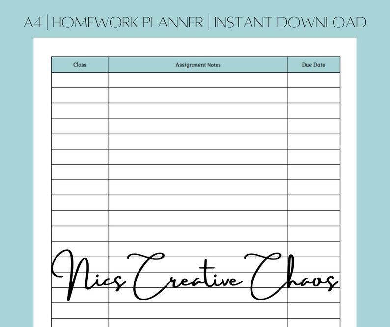 Printable Homework Assignment Tracker, Weekly College Planner, Homework ...