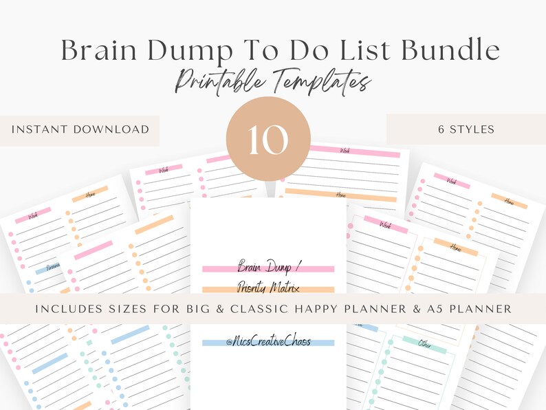 BUNDLE Checklists Printables to Do Lists Printable, Brain Dump ...