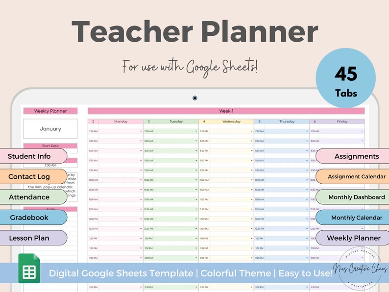 Teacher Planner Google Sheets, Attendance Checklist Spreadsheet ...
