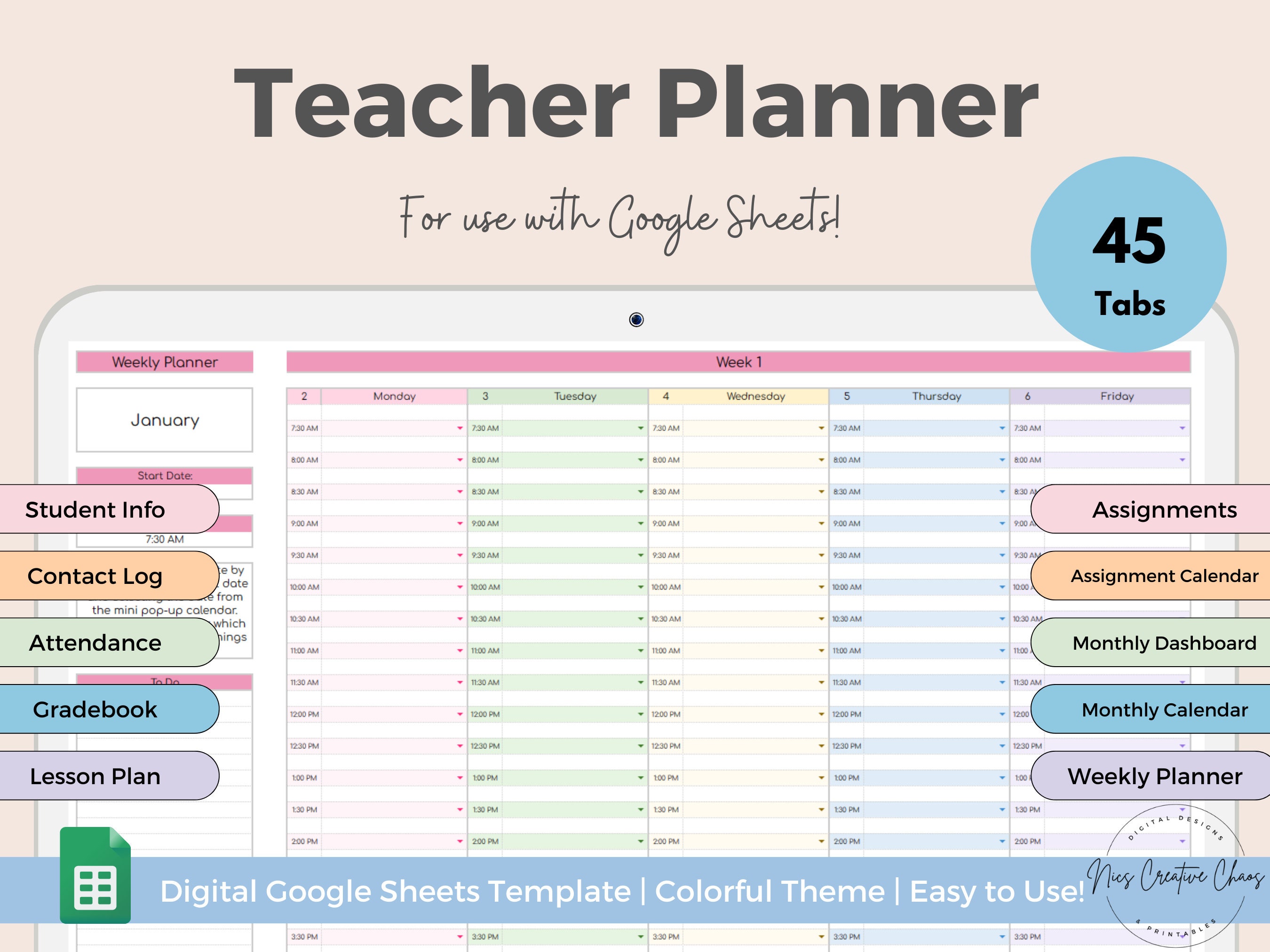 Teacher Planner Google Sheets, Attendance Checklist Spreadsheet ...