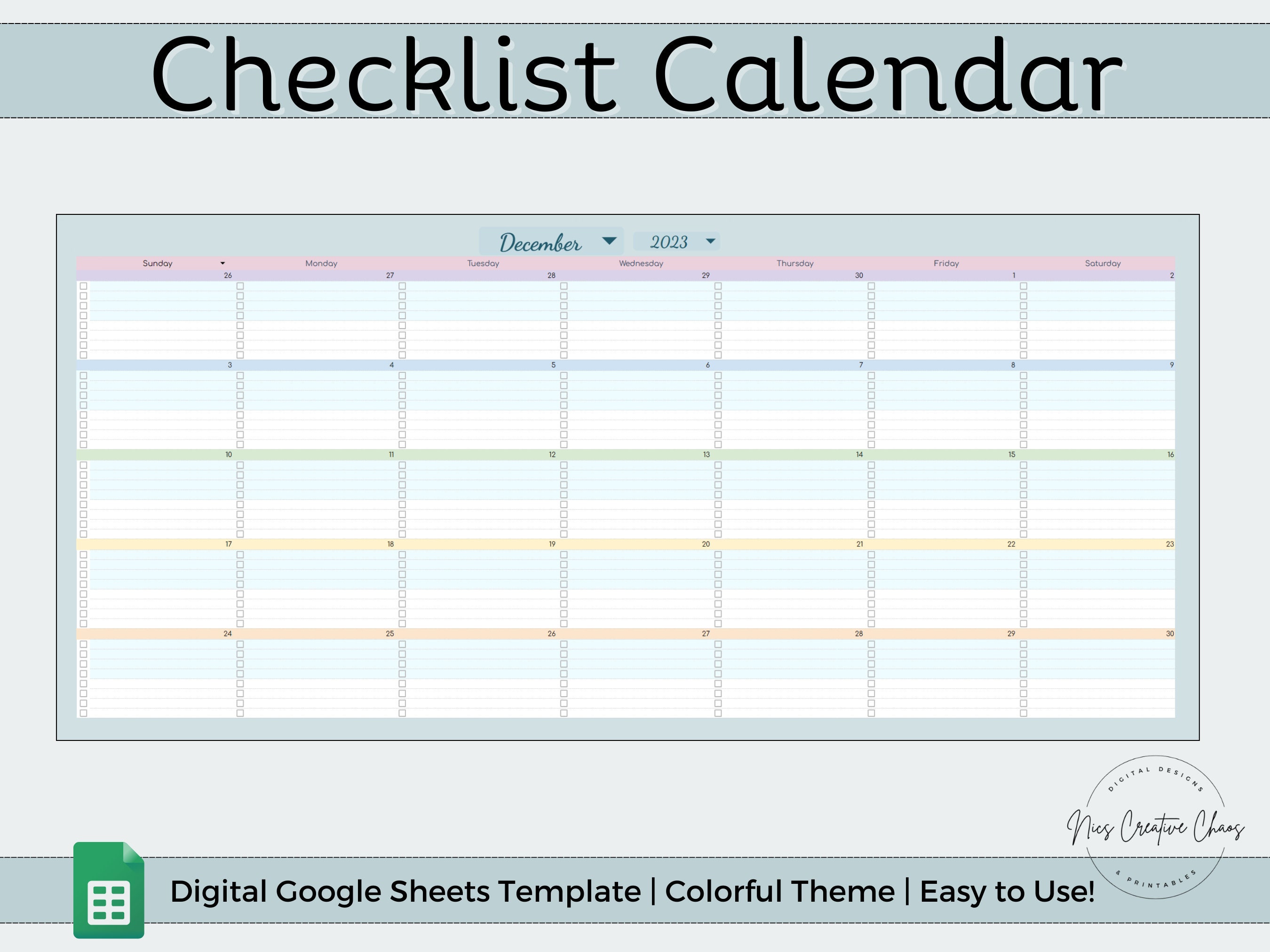 Google Sheets Planner & Calendar Spreadsheet Template, Digital Daily ...