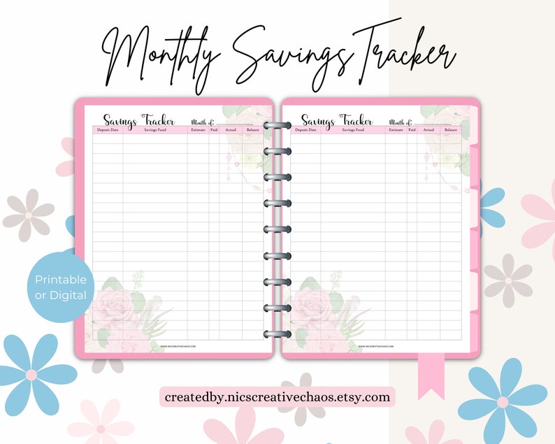 Printable Savings Tracker, Monthly Budget Planner, Boho Floral Savings ...