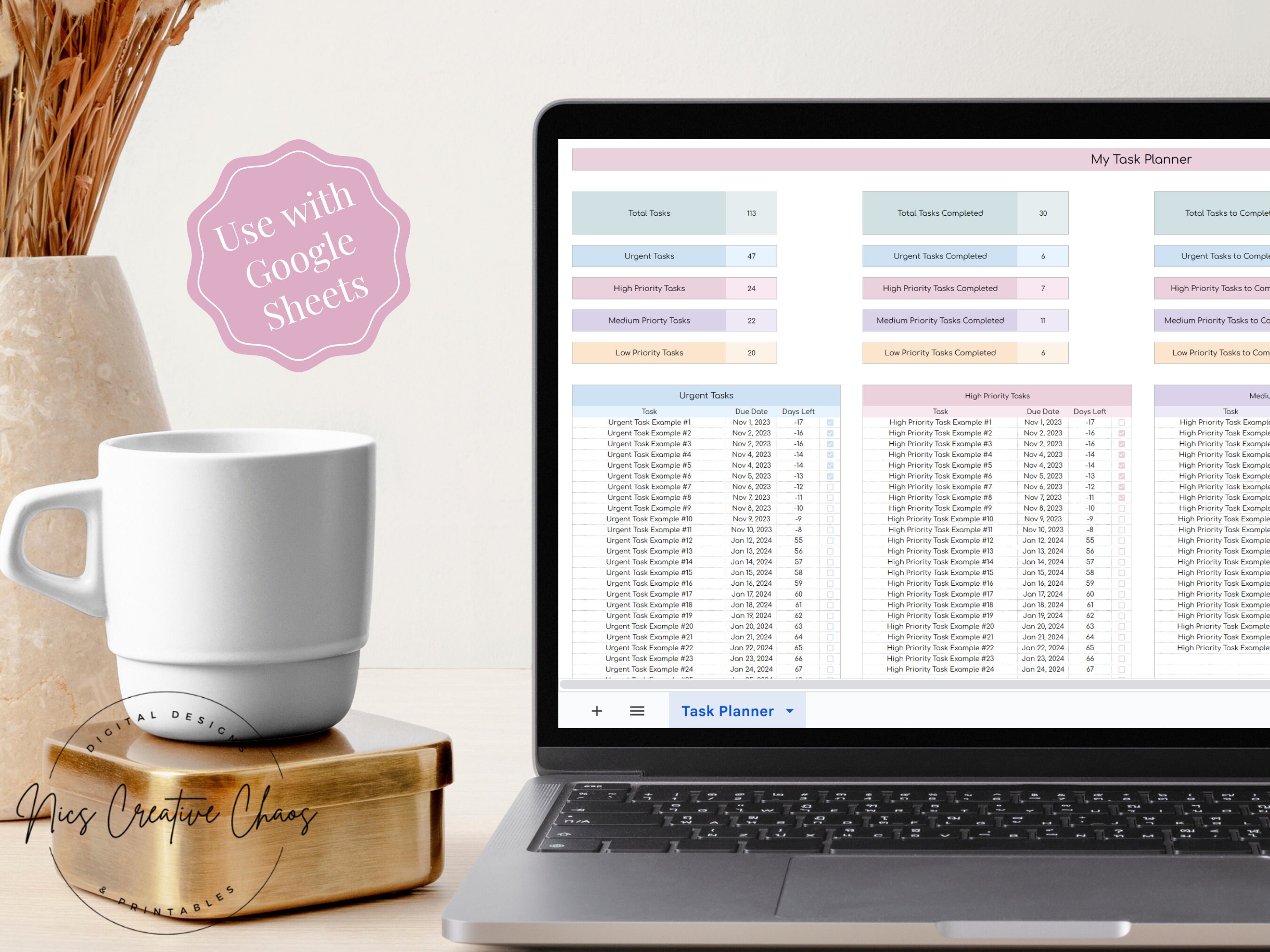 Task Tracker Spreadsheet Google Sheets, Digital Task Planner, to Do ...