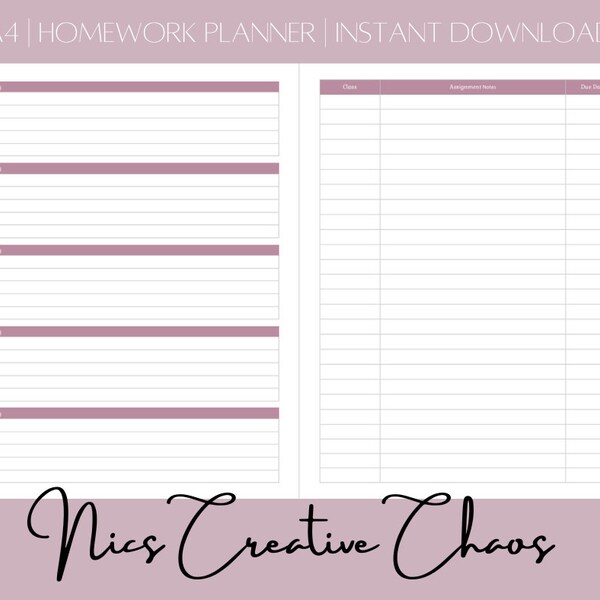 Homework Planner - Etsy
