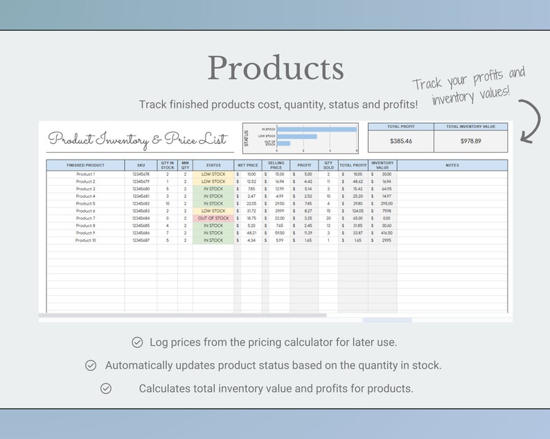 Pricing Calculator Spreadsheet Template, Google Sheets Inventory Cost ...