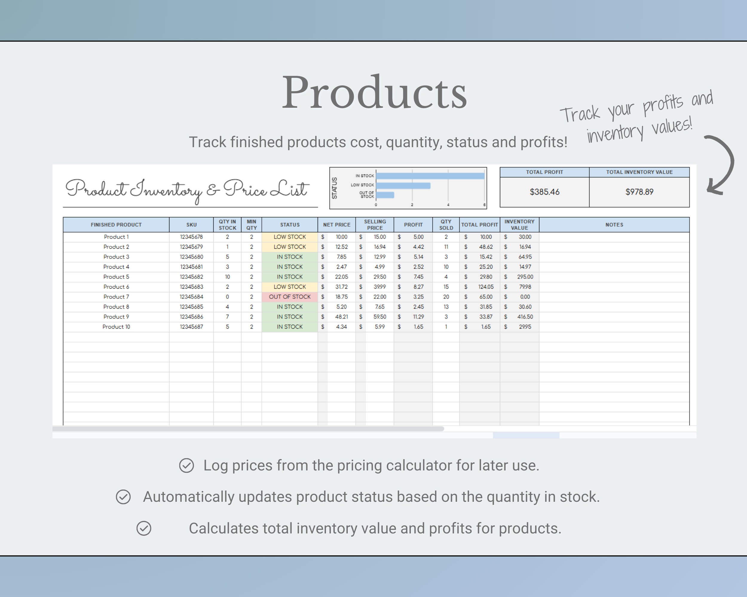 Pricing Calculator Spreadsheet Template, Google Sheets Inventory Cost ...