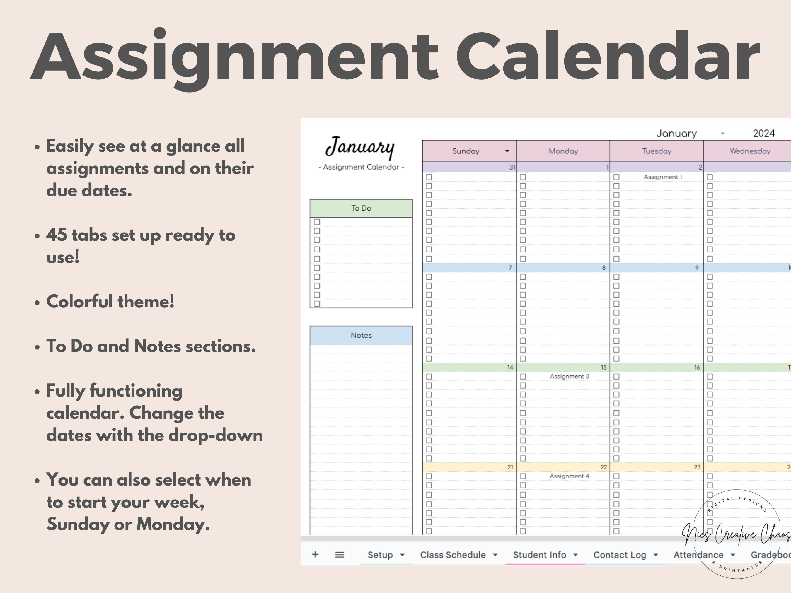 Teacher Planner Google Sheets, Attendance Checklist Spreadsheet ...