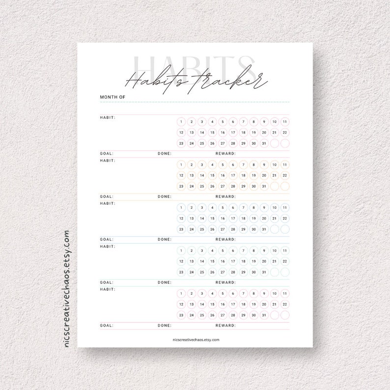 Printable Daily Habit Tracker Template, Monthly Habit Tracker, Daily ...