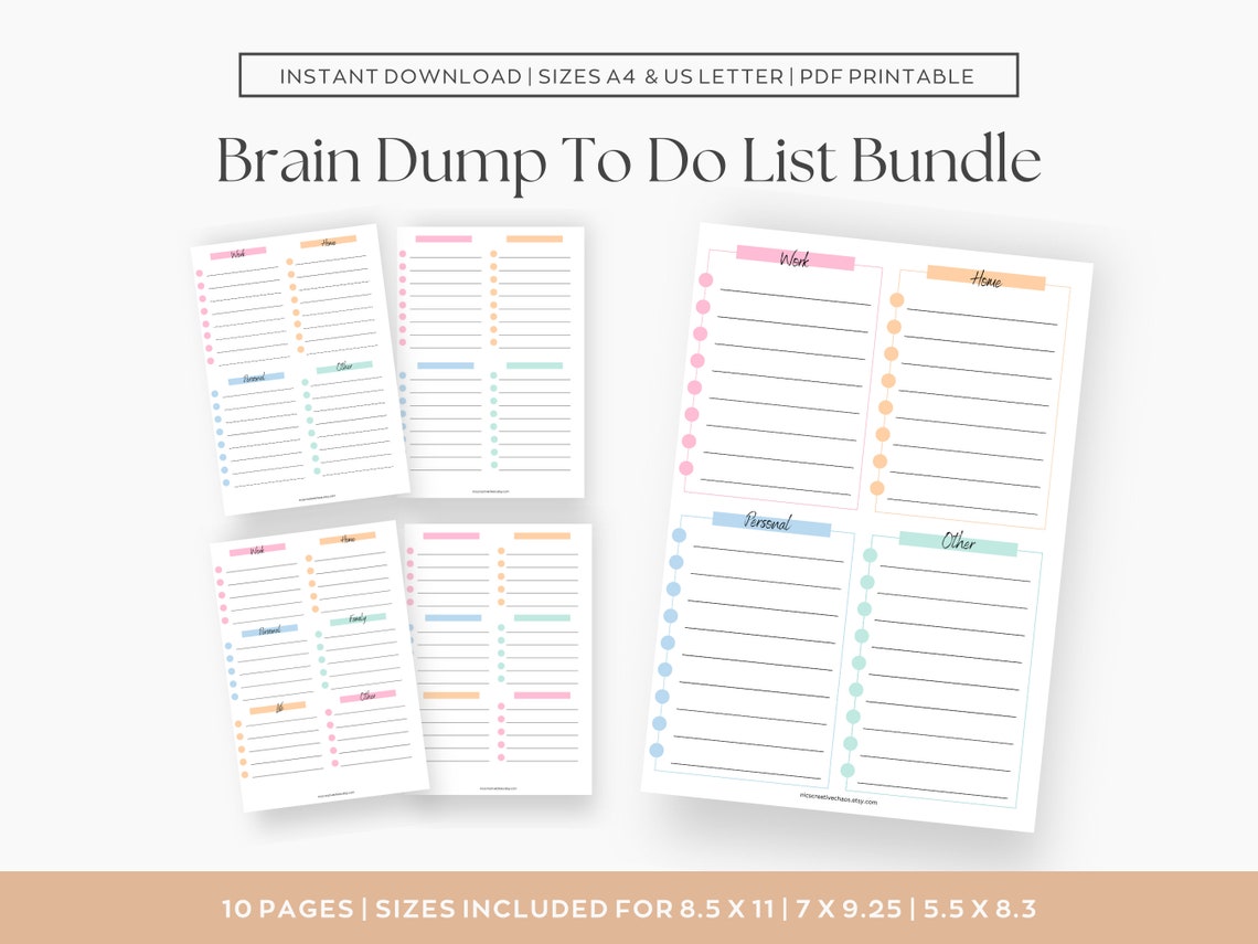 BUNDLE Checklists Printables, to Do Lists Printable, Brain Dump ...