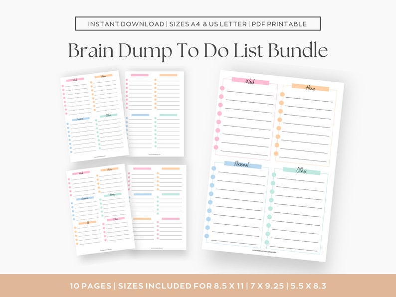 BUNDLE Checklists Printables to Do Lists Printable, Brain Dump ...