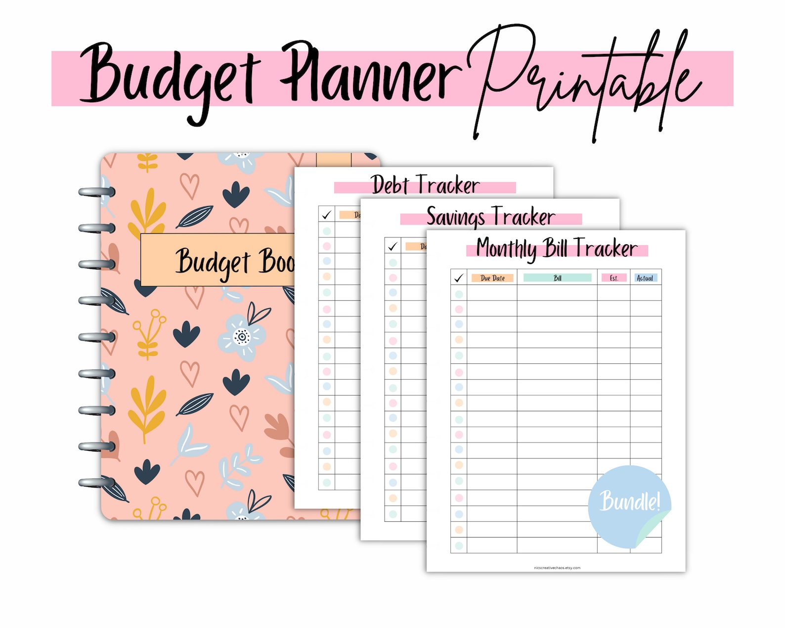 Printable Budget Planner BUNDLE Bill Tracker Printable, Savings ...