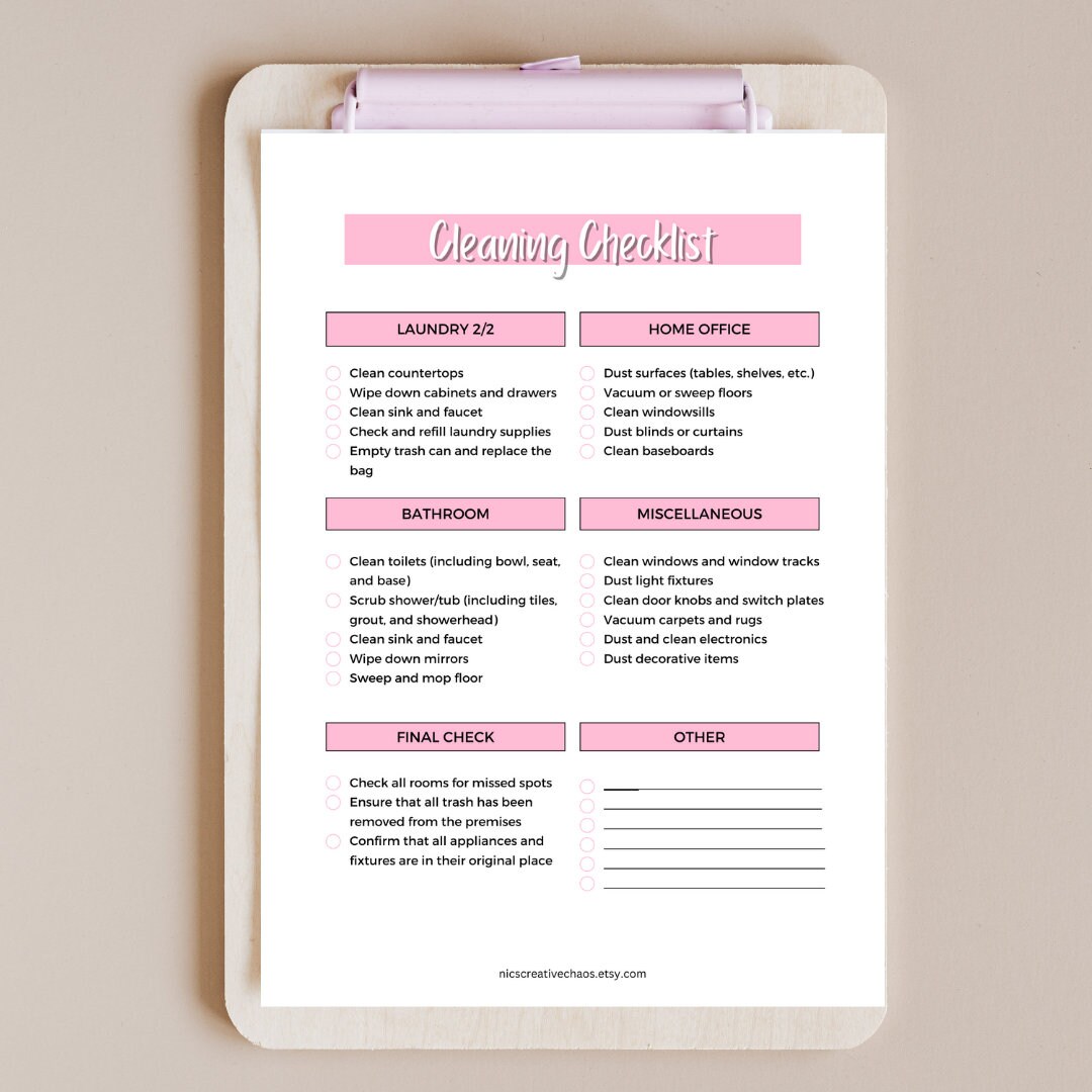 Printable Deep Cleaning Checklist Template, Prefilled Cleaning ...