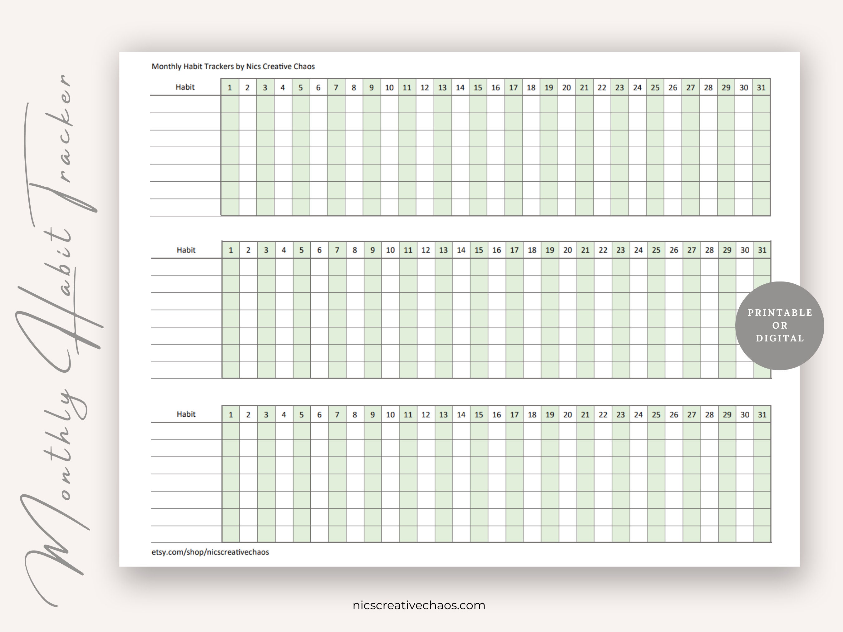 Monthly Habit Tracker Planner Printable Template for Organization and ...