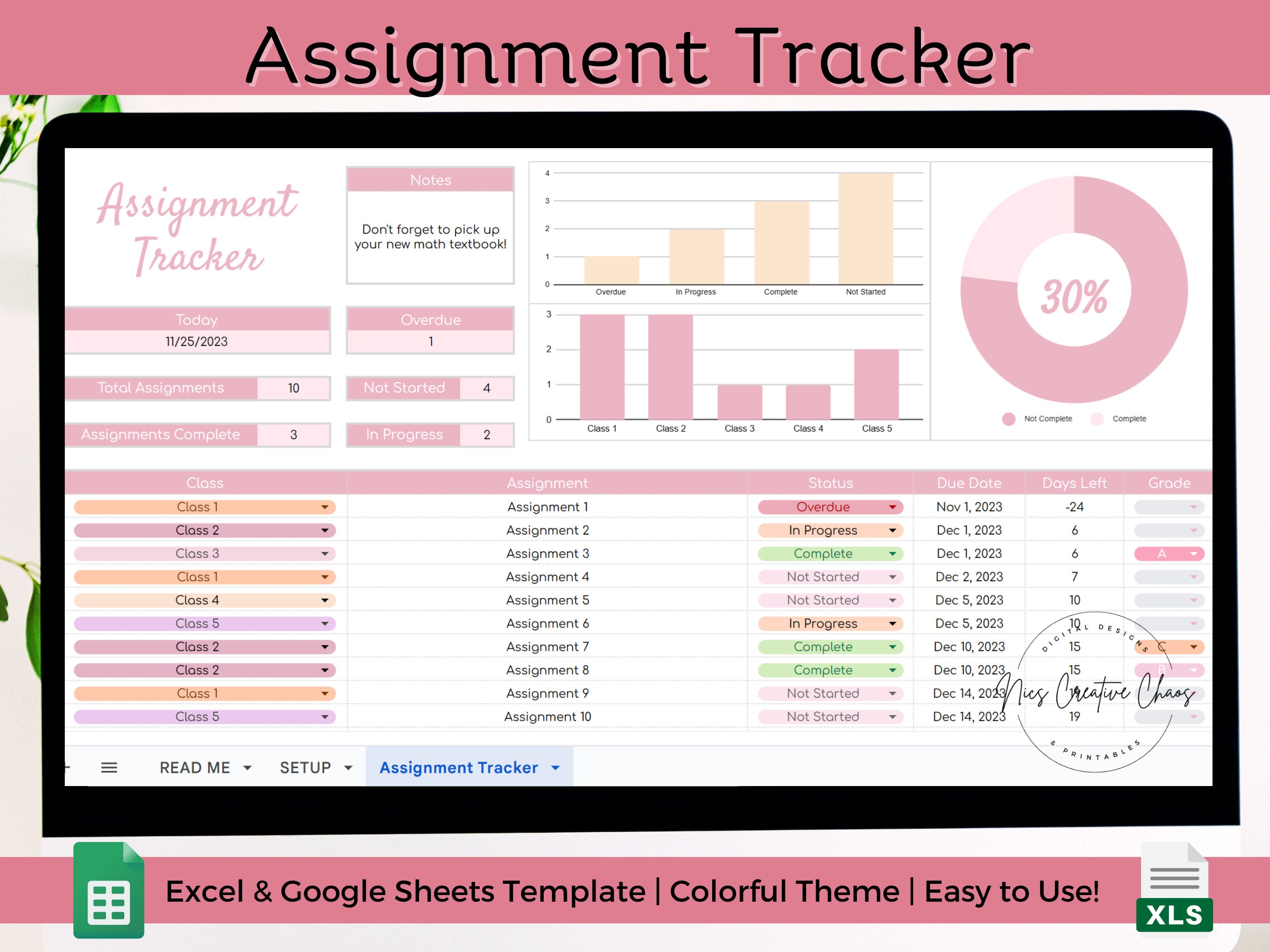 Google Sheets Assignment Tracker Spreadsheet Template, College ...
