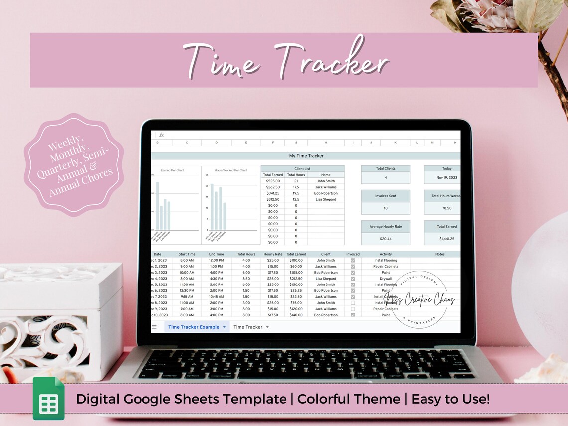Time Tracker Spreadsheet Google Sheets, Freelancer Time Tracking, Pay ...
