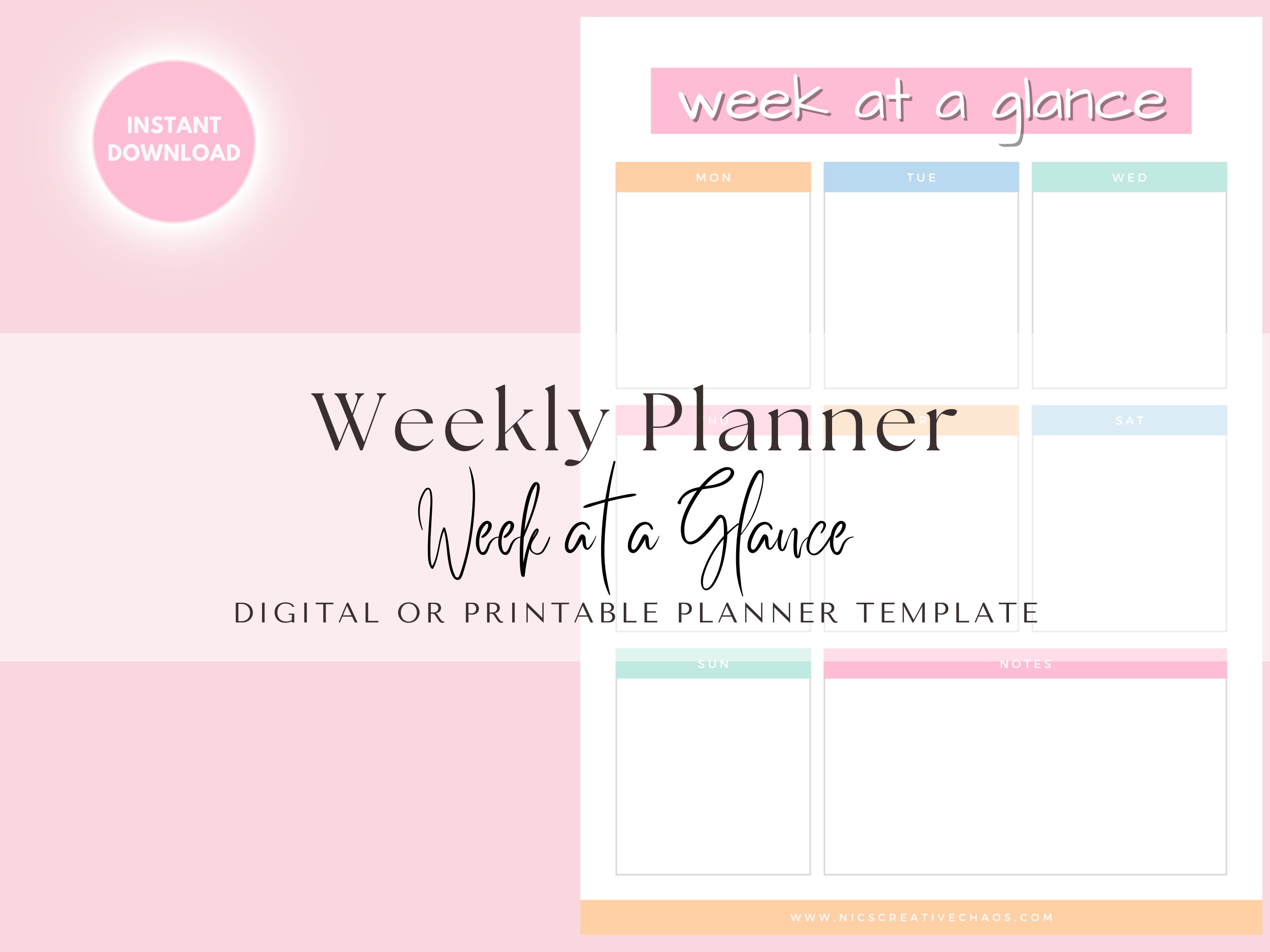 Printable Weekly Planner Template, Week at a Glance, Weekly Schedule ...